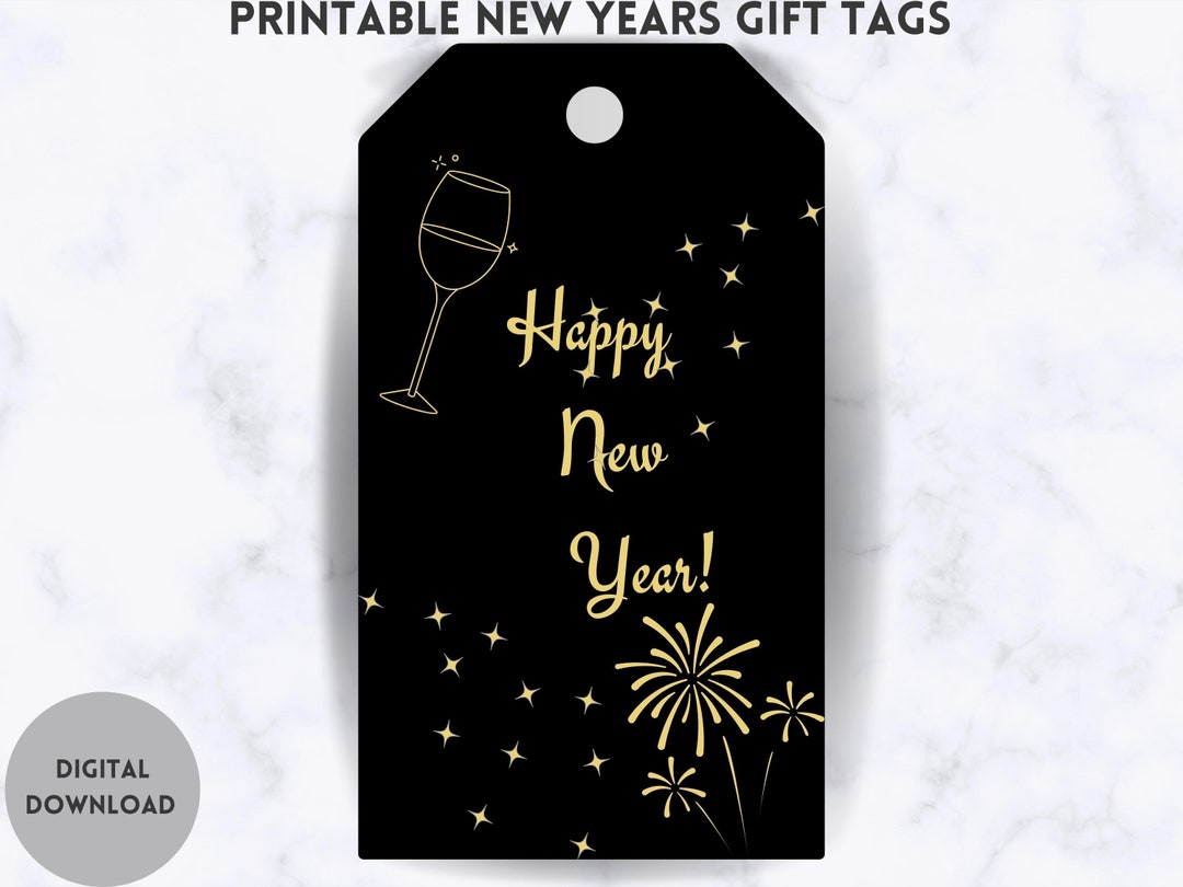 Printable New Years Gift Tags Black and Gold Present Labels Parcel ...