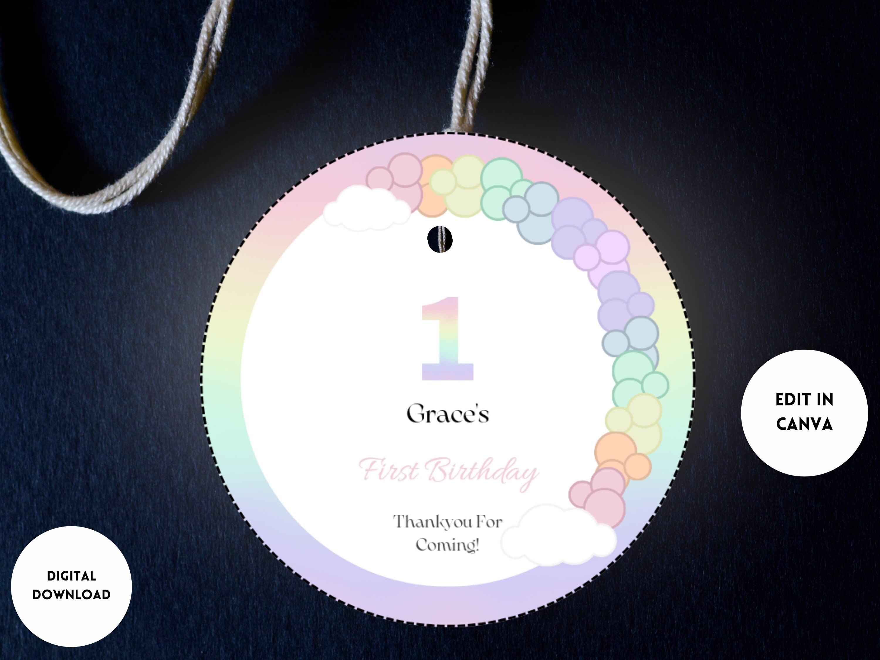 Pastel Rainbow Gift Tag | Colorful Party Favor | Baby Girls Bday ...