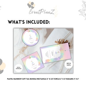 Pastel Rainbow Birthday Gift Tag Bundle Colorful Party Favor Set Baby ...