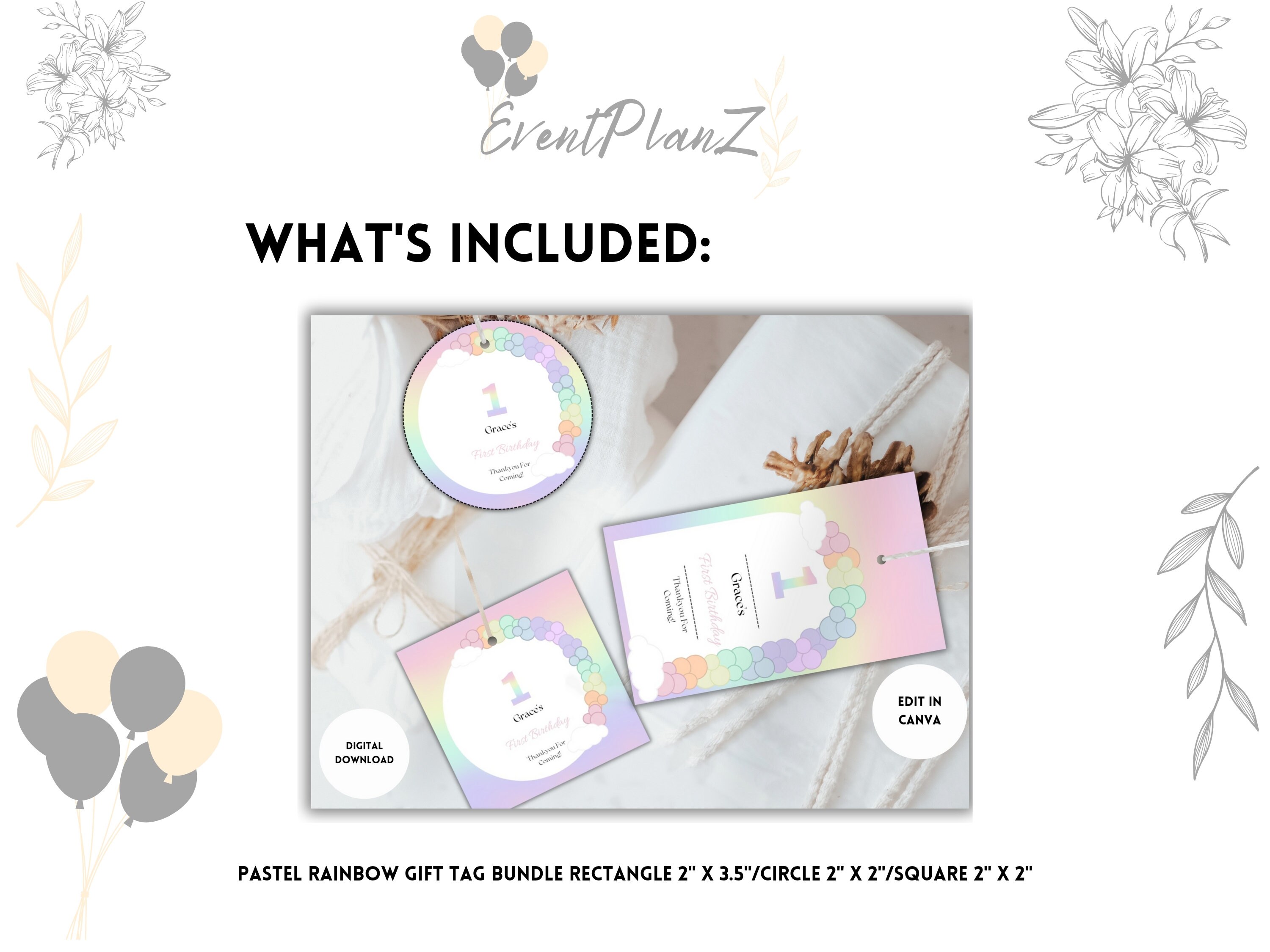 Pastel Rainbow Birthday Gift Tag Bundle Colorful Party Favor Set Baby ...