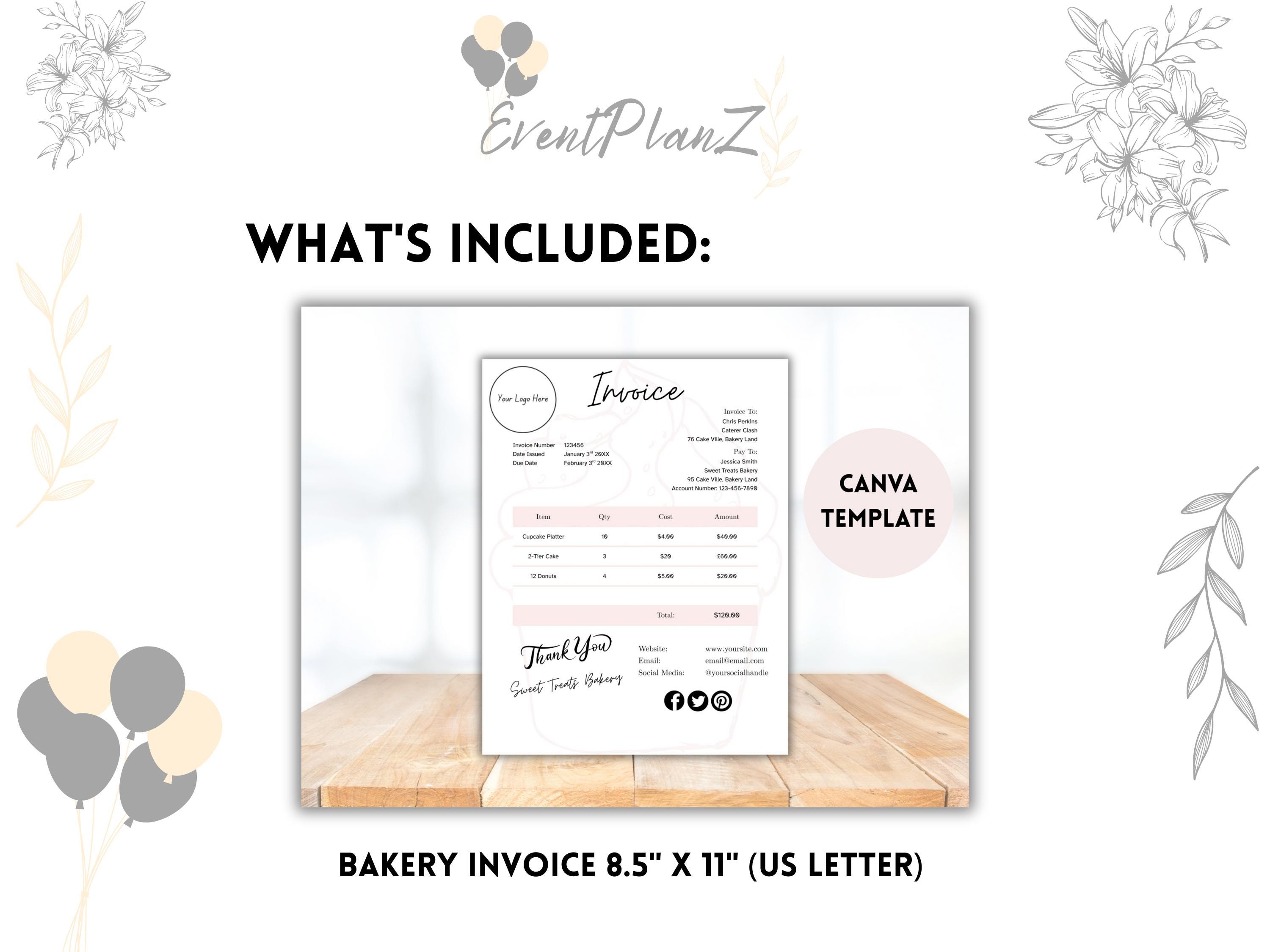 Pink Bakery Invoice Template, Cake Shop Payment Form, Pastry Chef Order ...