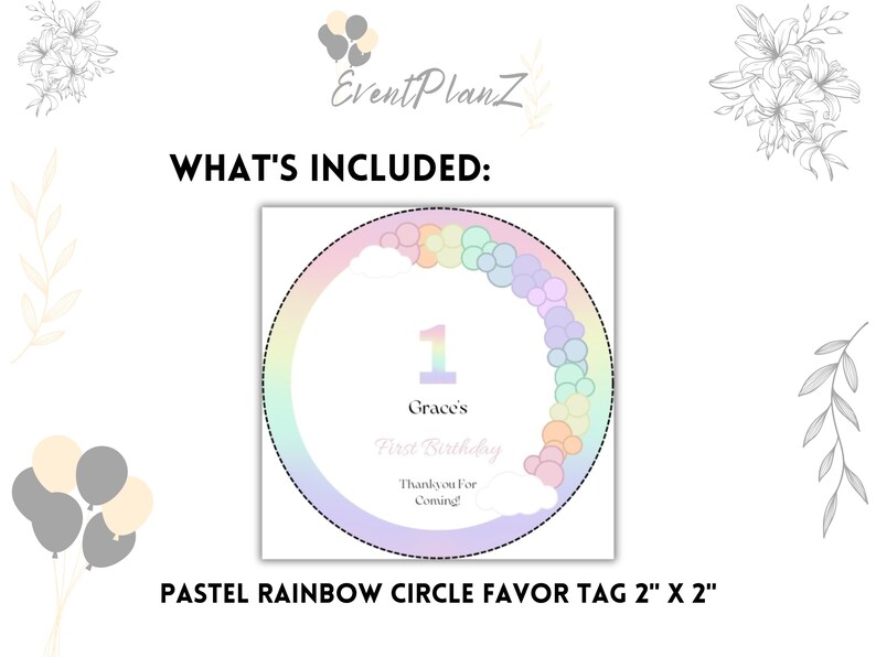 Pastel Rainbow Gift Tag | Colorful Party Favor | Baby Girl's Birthday ...