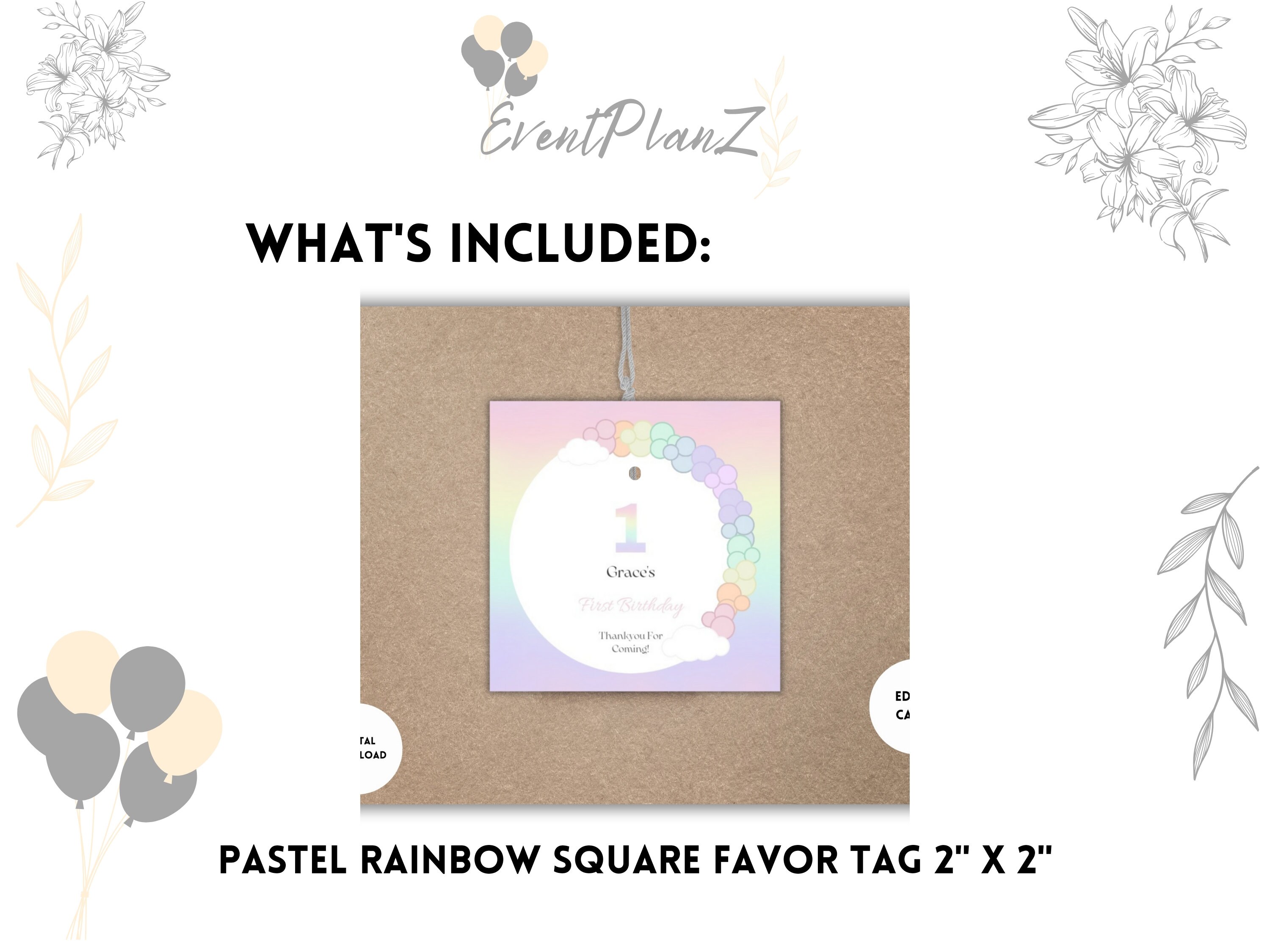 Pastel Rainbow Gift Tag | Colorful Party Favor | Baby Girls Bday ...