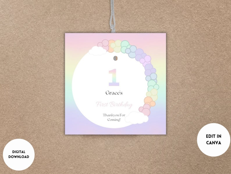 Pastel Rainbow Gift Tag | Colorful Party Favor | Baby Girls Bday ...
