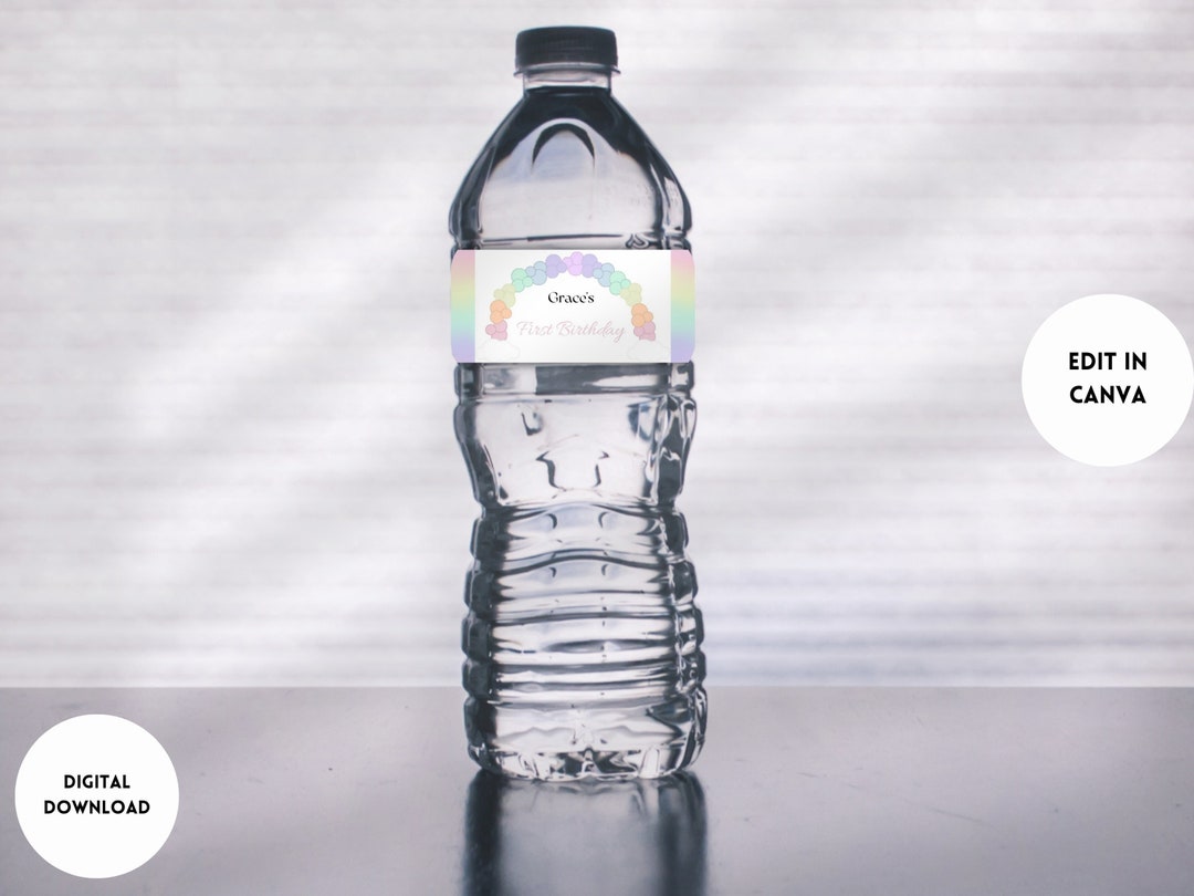 Pastel Rainbow Water Bottle Label Colorful Drink Wrapper Overlay Cover ...