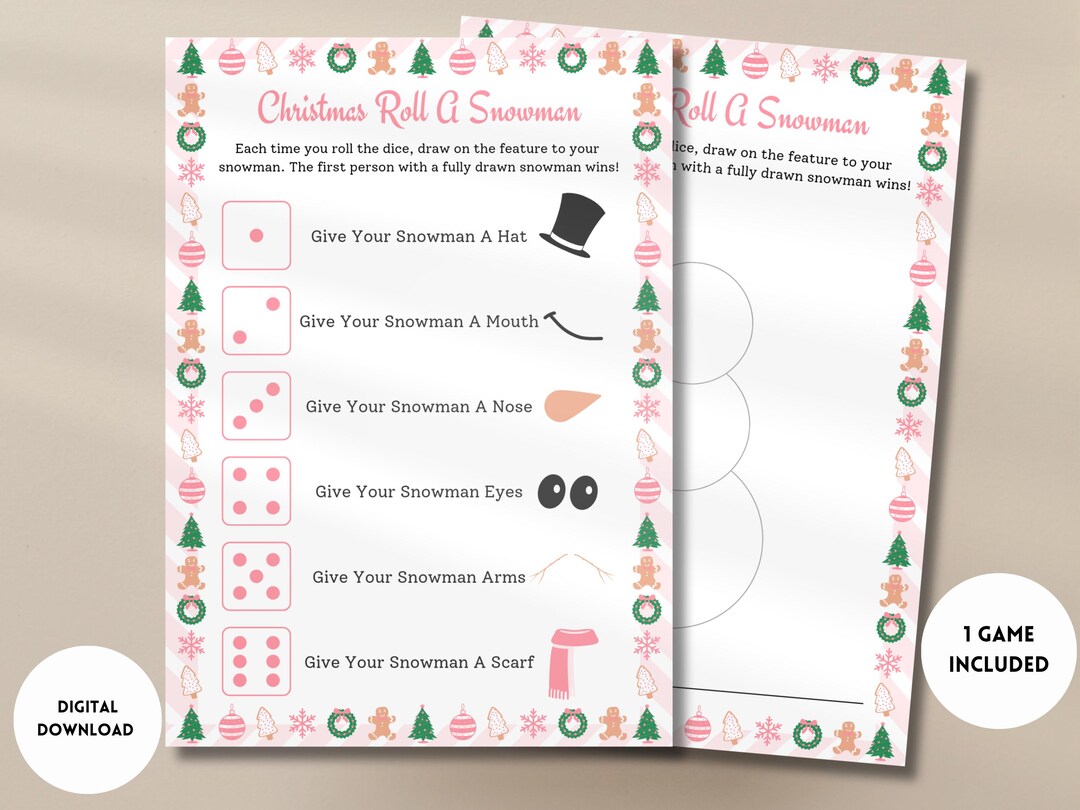 Christmas Roll A Snowman Game + Drawing Page | Xmas Party Activities ...