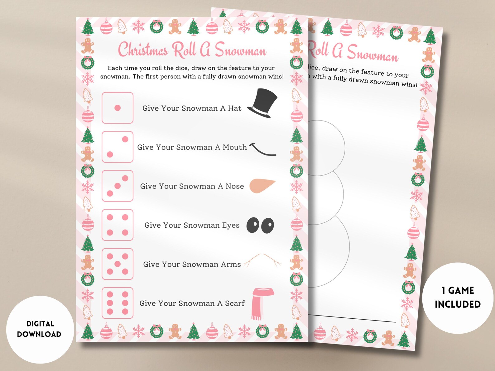 Christmas Roll A Snowman Game + Drawing Page | Xmas Party Activities ...