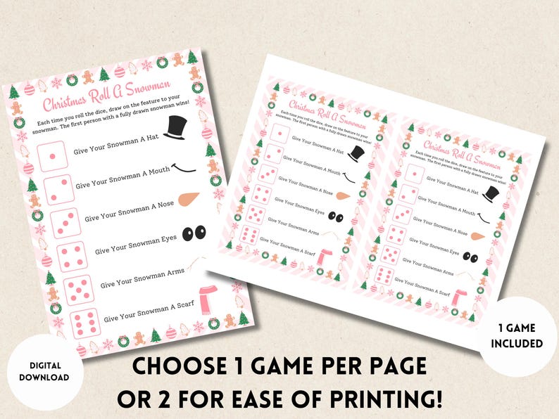 Christmas Roll A Snowman Game + Drawing Page | Xmas Party Activities ...
