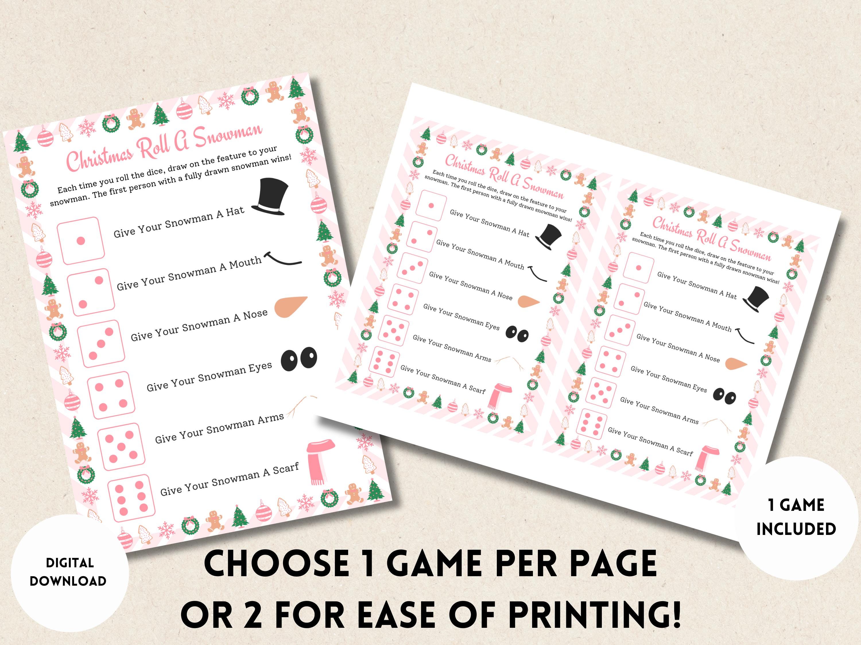 Christmas Roll A Snowman Game + Drawing Page | Xmas Party Activities ...