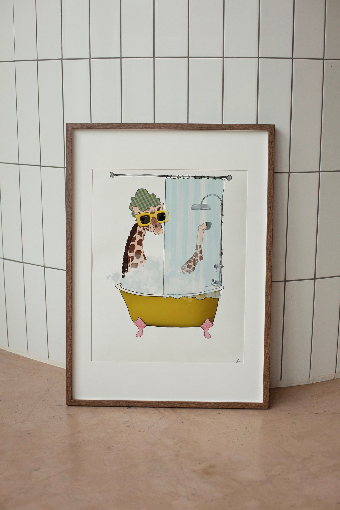 Giraffe in the Bath, Giraffe Print, Animal Print, Funny Animal Print ...