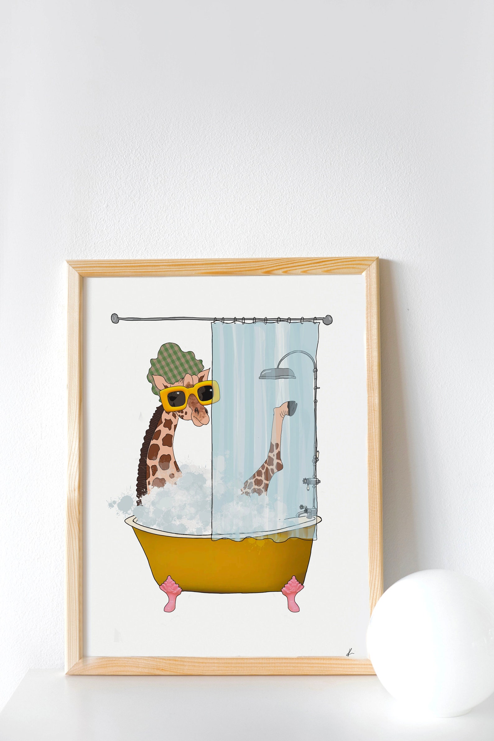 Giraffe in the Bath, Giraffe Print, Animal Print, Funny Animal Print ...