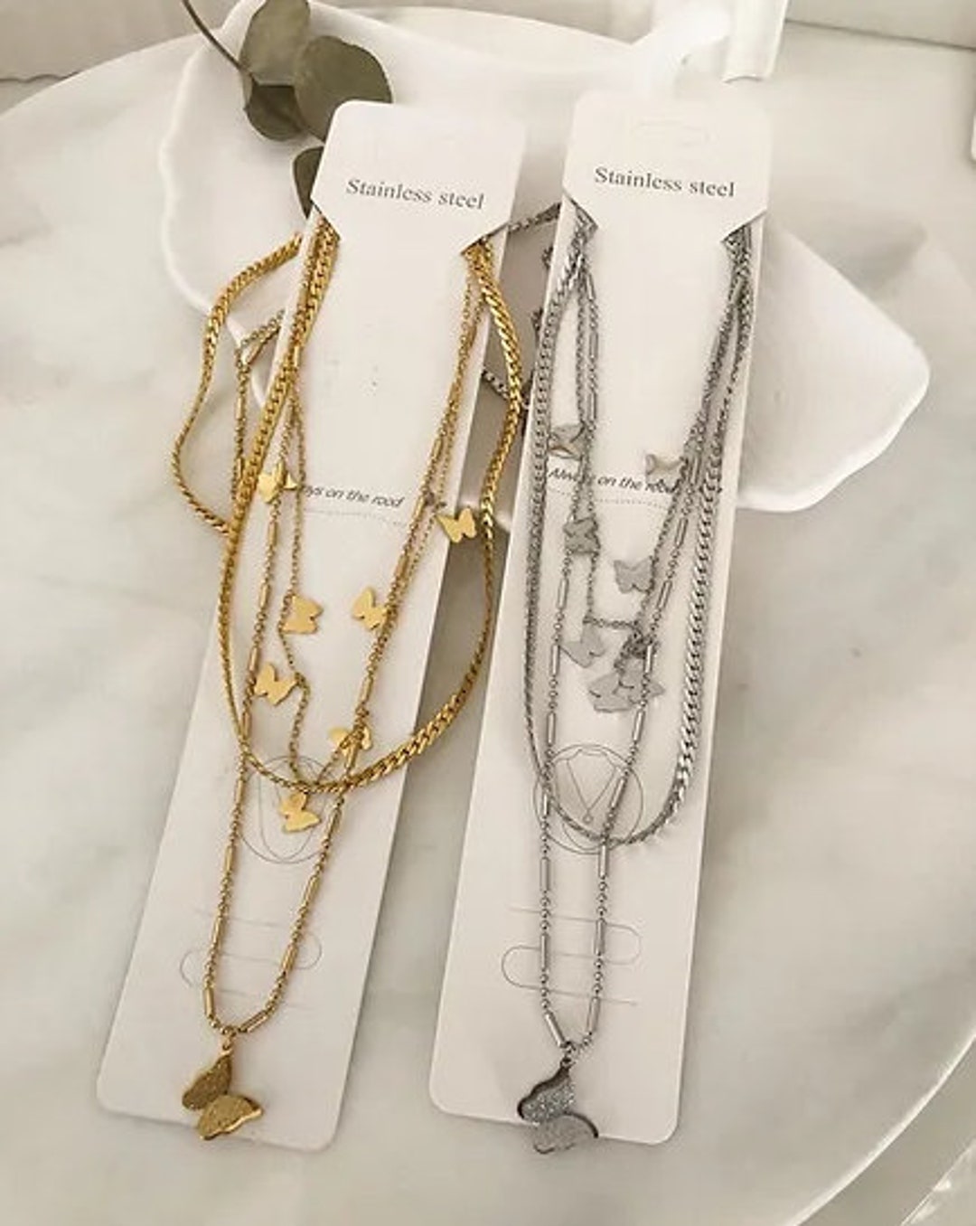 Triple Butterfly Necklace Gold Butterfly Necklace Bohemian - Etsy