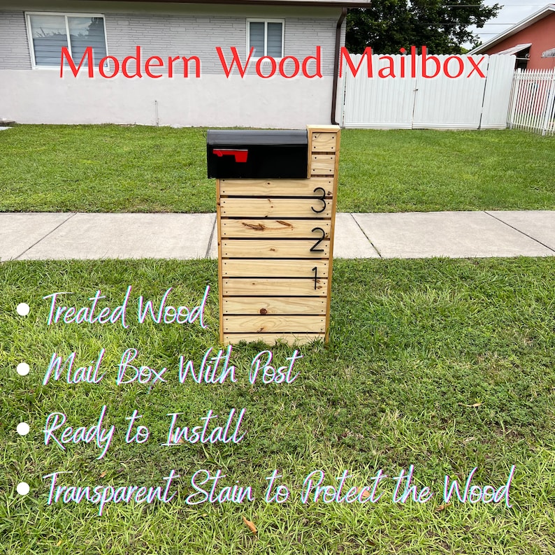 Modern Wood Mailbox With Post & Numbers: Custom Design - Etsy