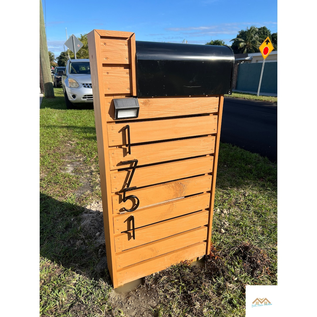 Modern Wood Mailbox With Post & Numbers: Custom Design - Etsy