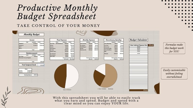 Productive Monthly Budget Spreadsheet for Google Sheets - Etsy