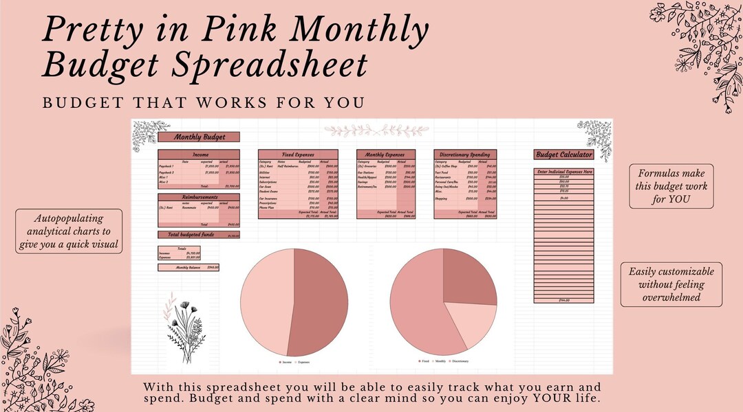 Pretty in Pink Monthly Budget Template for Google Sheets - Etsy