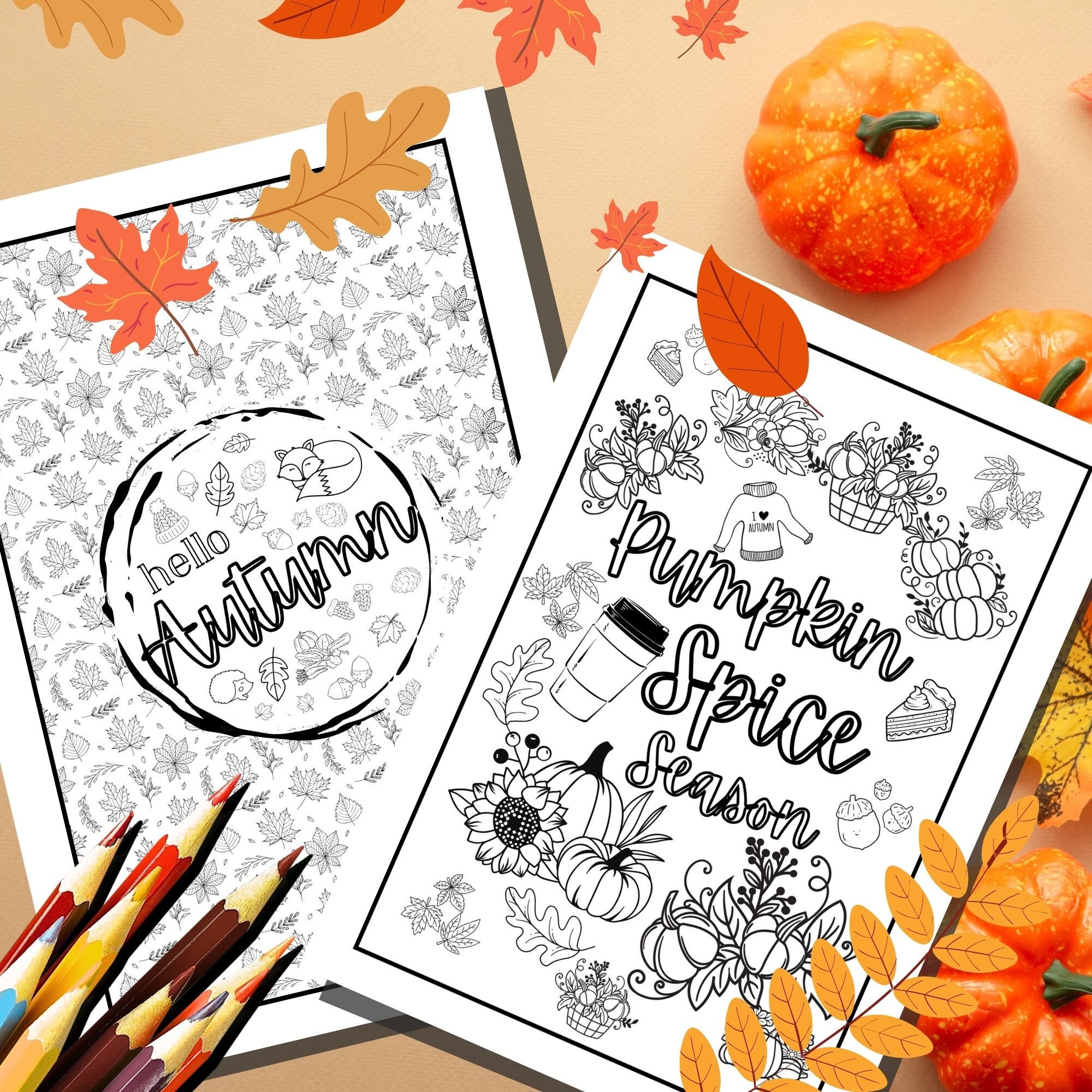 5 Autumn and Fall Coloring Pages, Cute Printable Coloring Printable ...