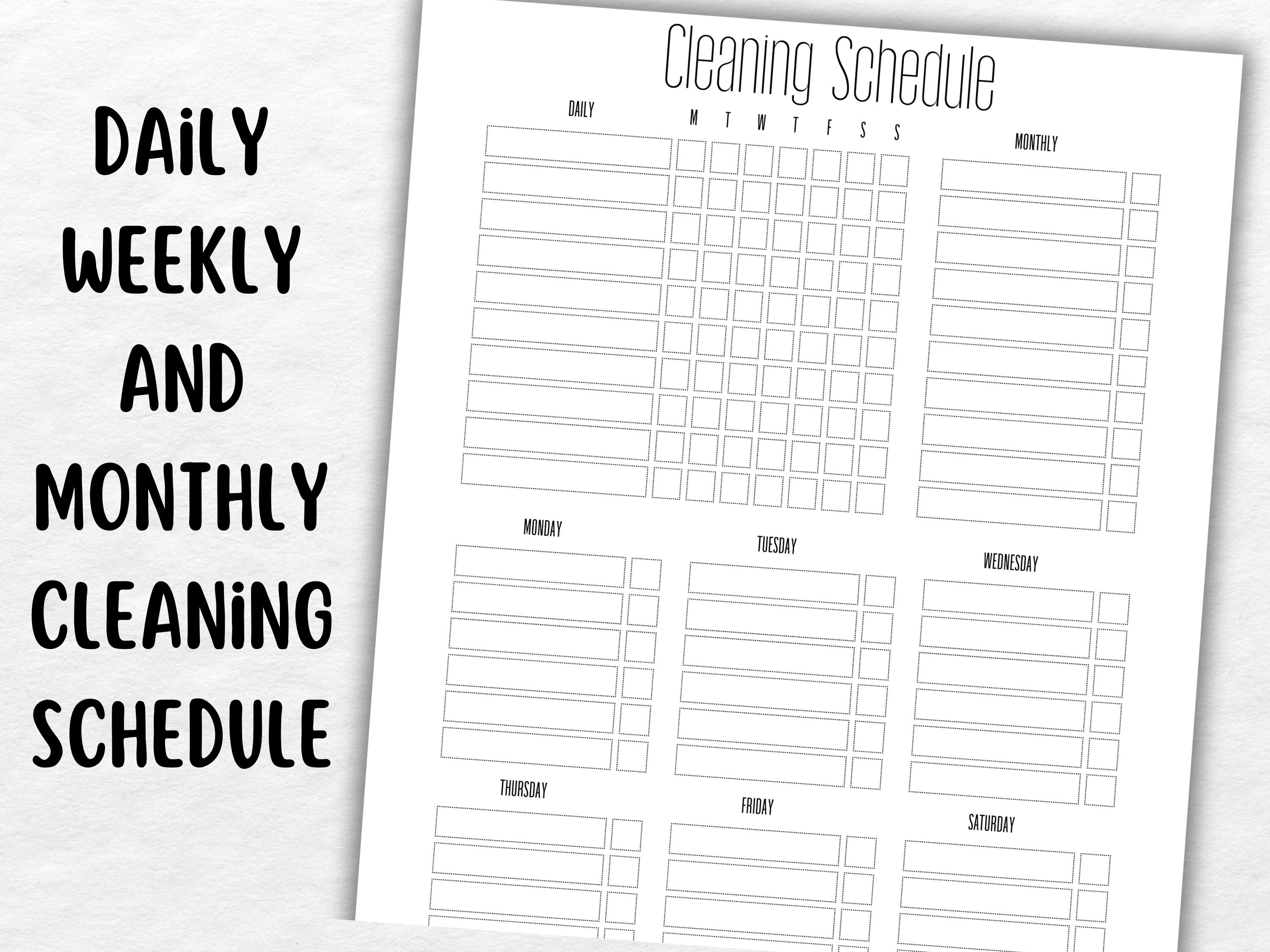 Printable Weekly Cleaning Schedule Monthly Cleaning Routine Daily ...