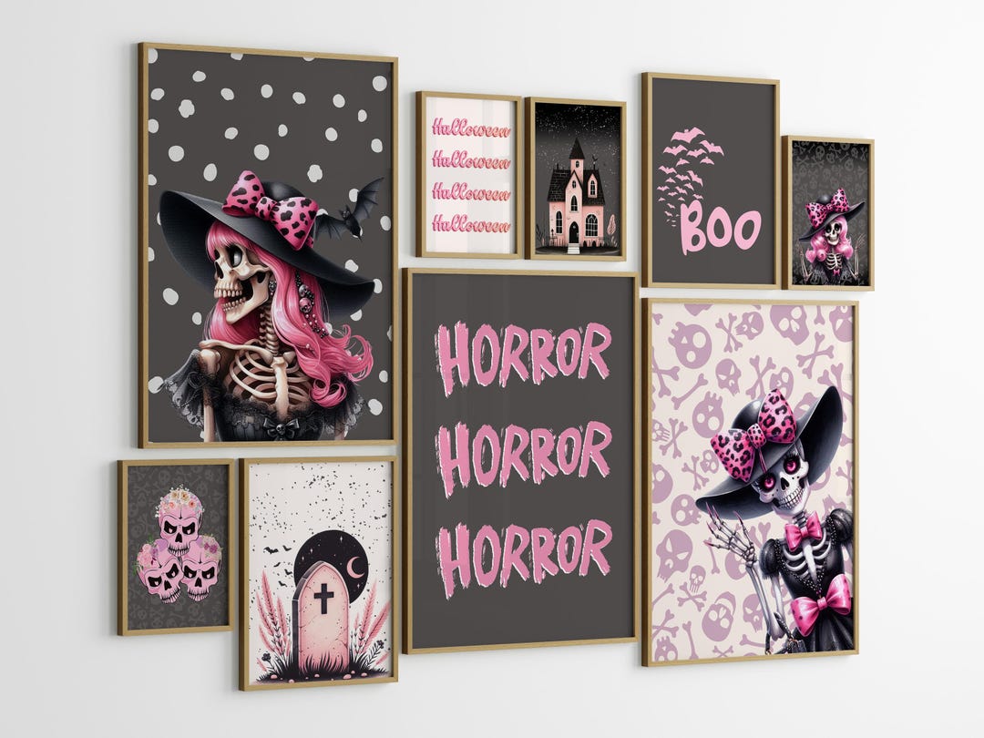 Spooky Halloween Printables Art , Pink Trendy Halloween Wall Art Set of ...