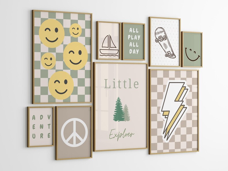 Boy's Room Wall Art Prints , MODERN Wall Art for Kids , Checkered ...