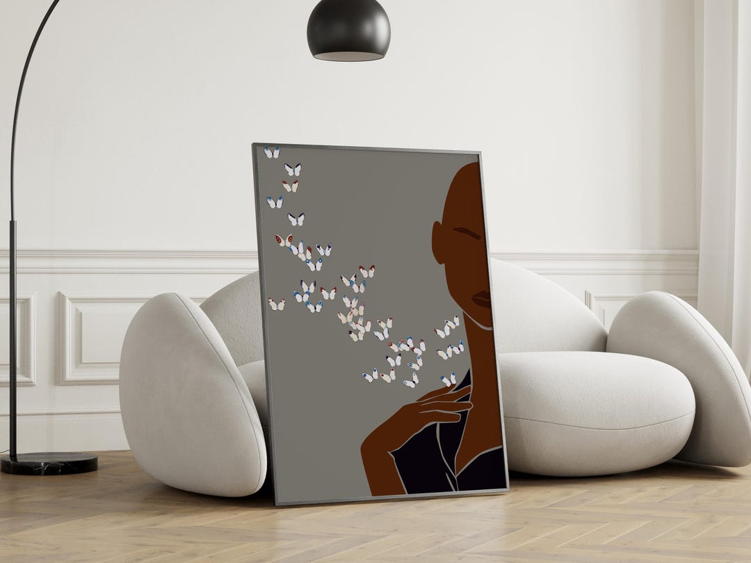 Bald Black Woman Art, Butterfly Grace Print, Strong Woman Digital ...