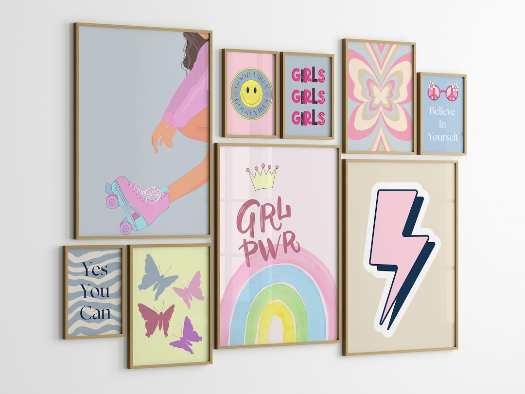 Teen Girl Wall Art Prints, Girls Trendy Wall Art Set of 9, Dorm Decor ...