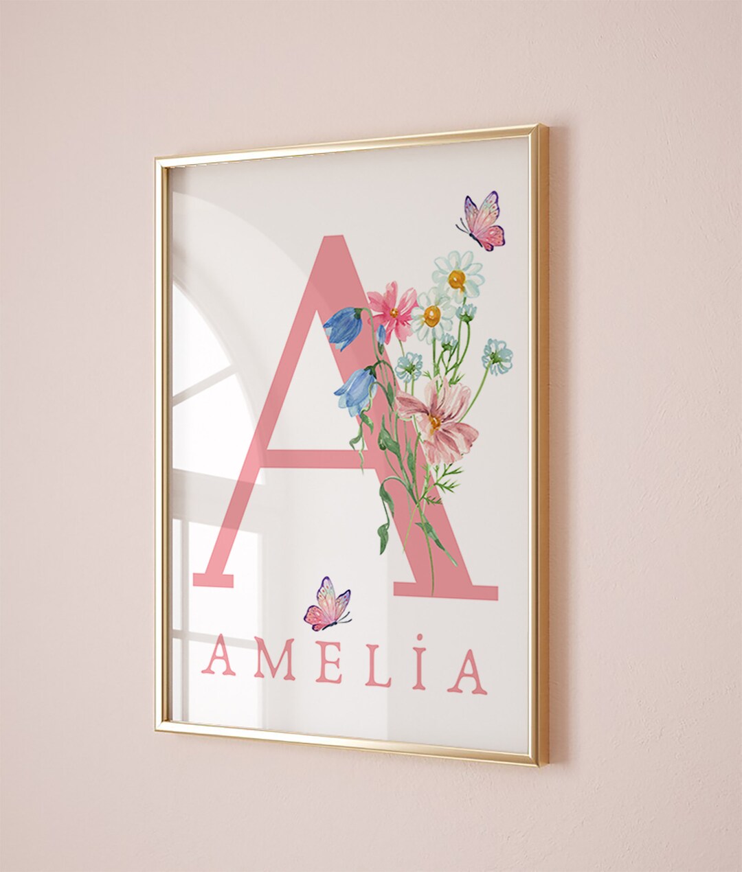 Custom Name and Initial With Flowers Poster - First Letter Poster ...