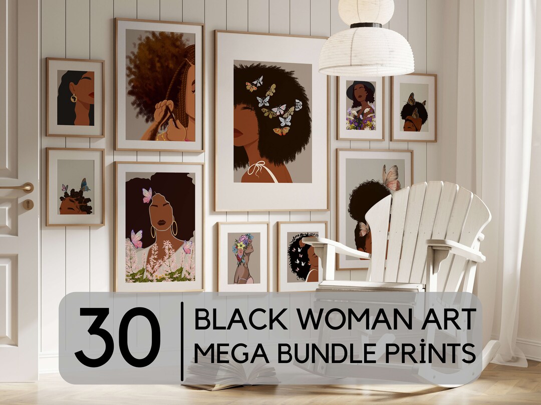 Black Woman Art Digital Prints Set of 30 Mega Bundle Wall Art, Black ...
