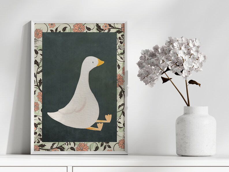 Silly Goose Wall Art, Cute Goose Poster, Dark Green Boy Nursery Decor ...