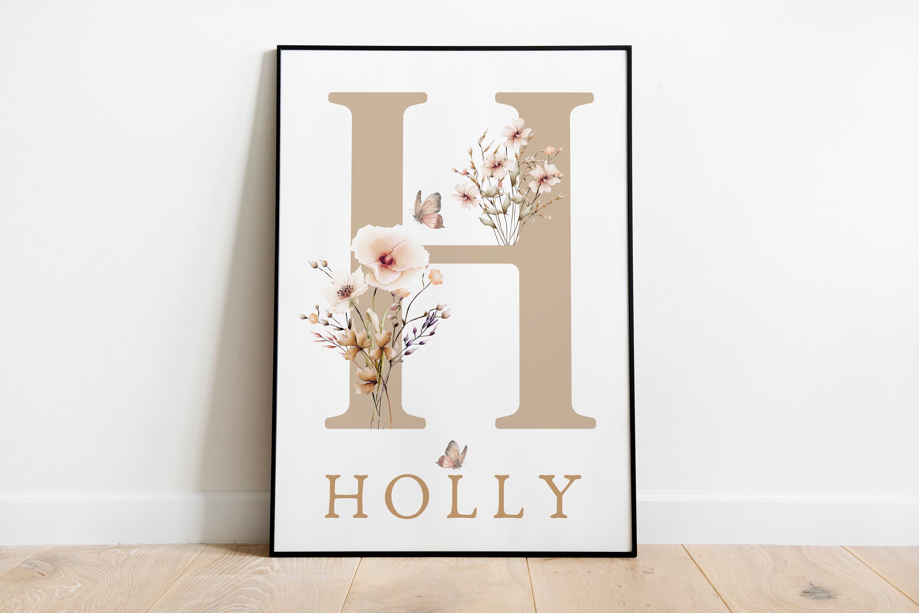 Custom Name and Initial With Flowers Poster, First Letter Poster, Boho ...