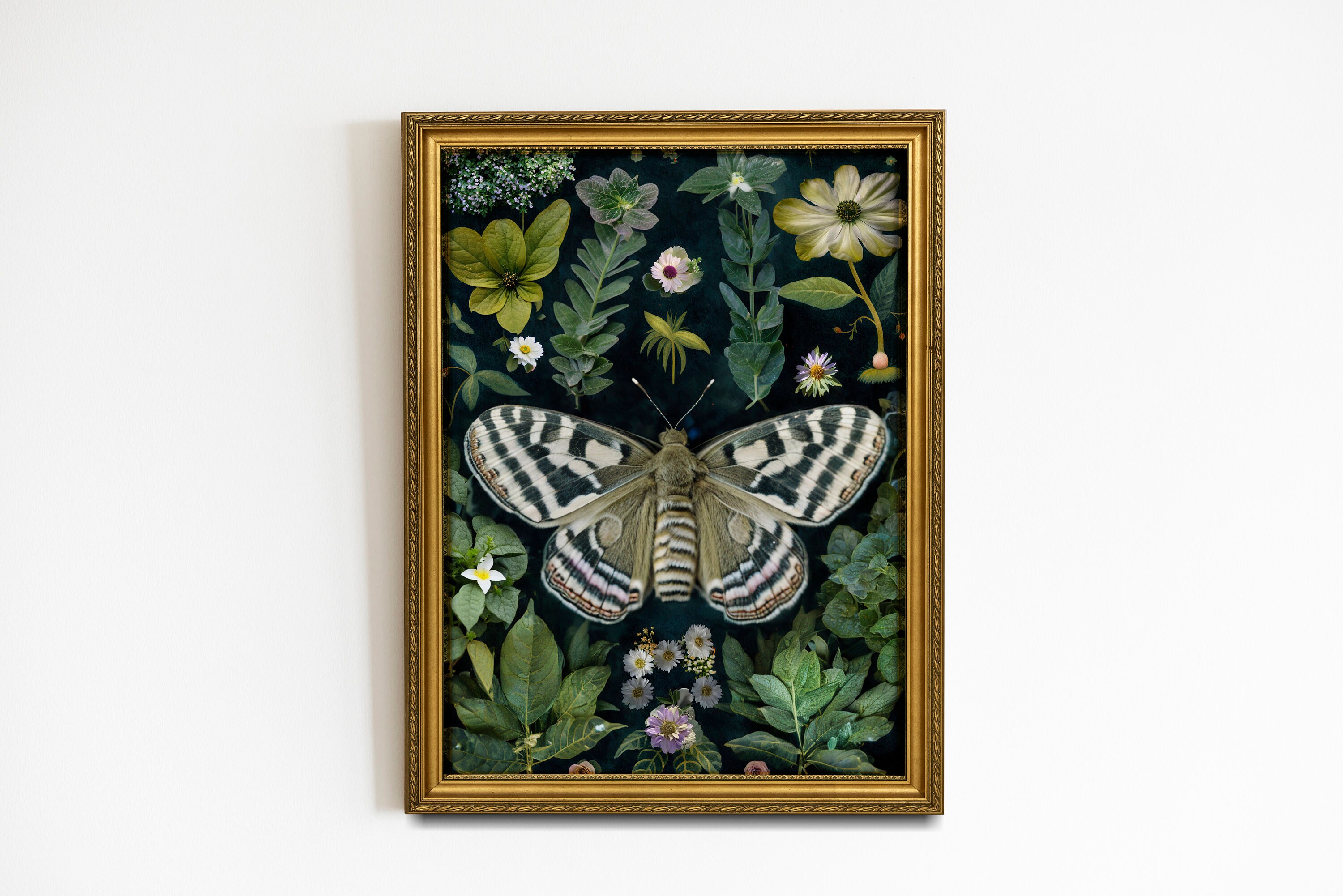 Botanical Moth Dark Cottagecore Wall Art, Moody Floral Printable ...