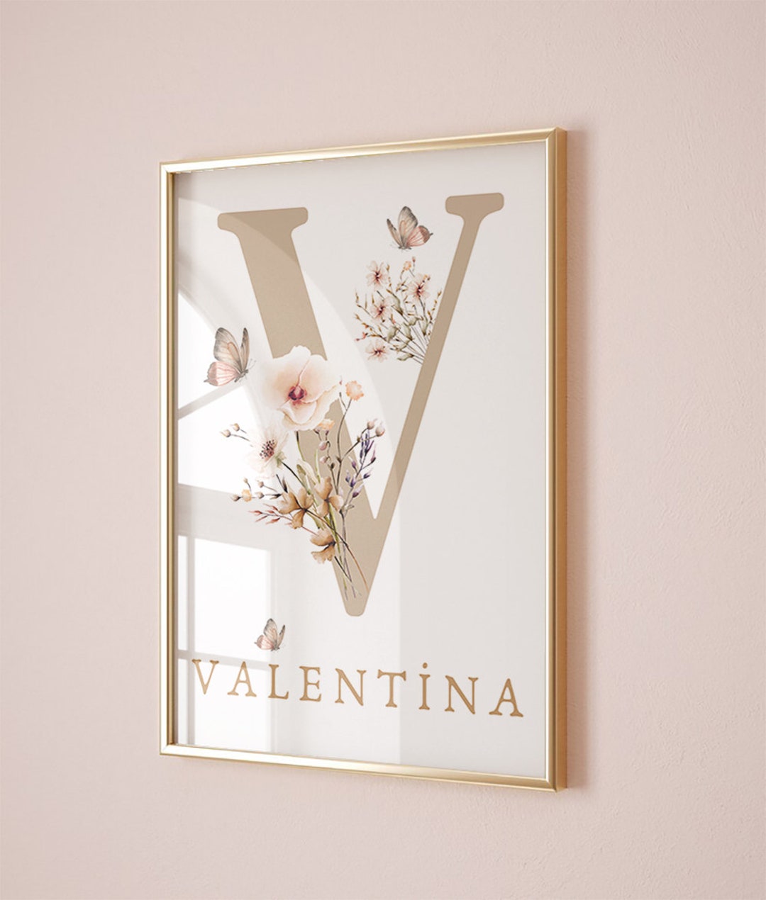 Custom Name and Initial With Flowers Poster, First Letter Poster, Boho ...