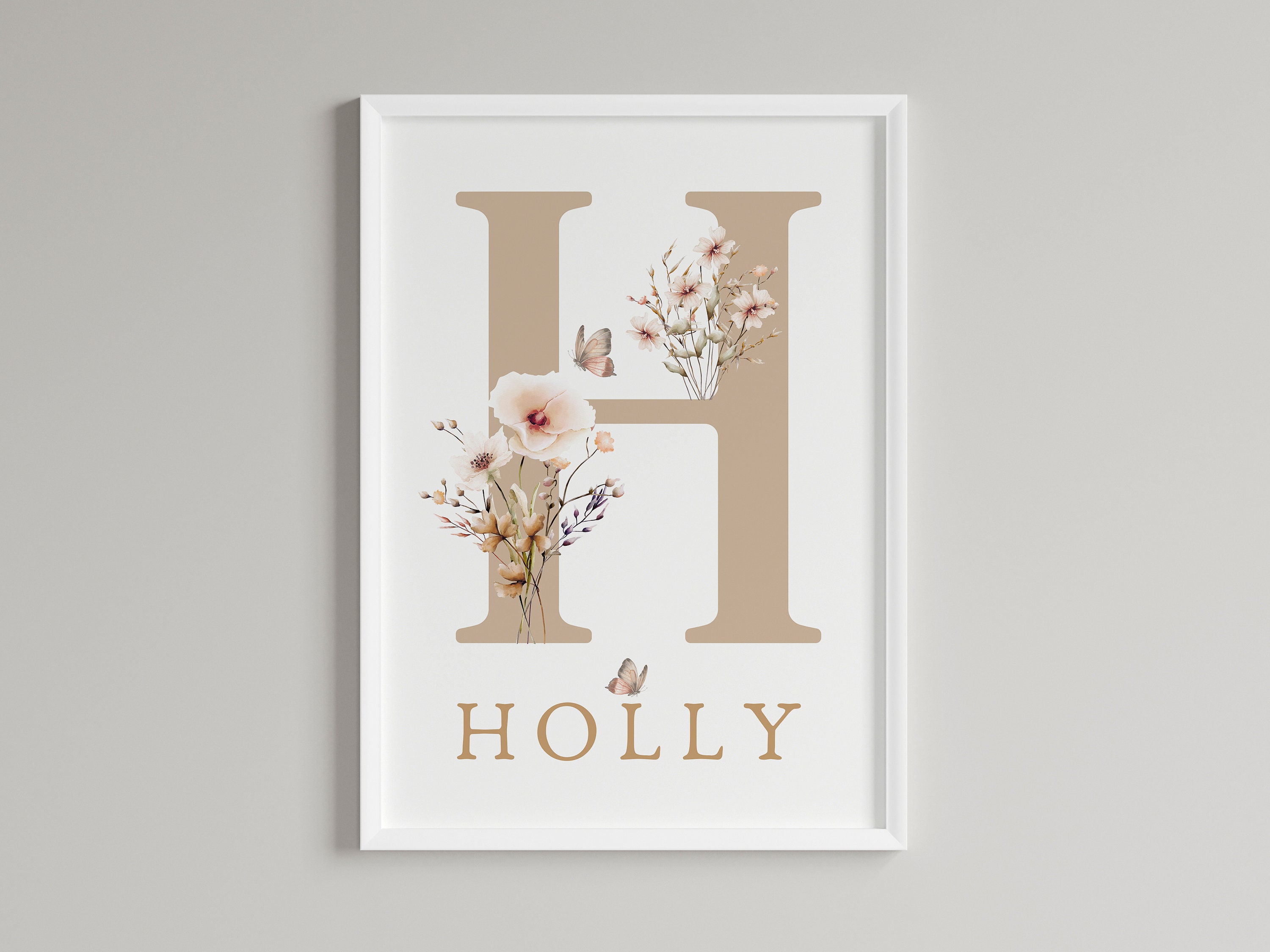 Custom Name and Initial With Flowers Poster, First Letter Poster, Boho ...