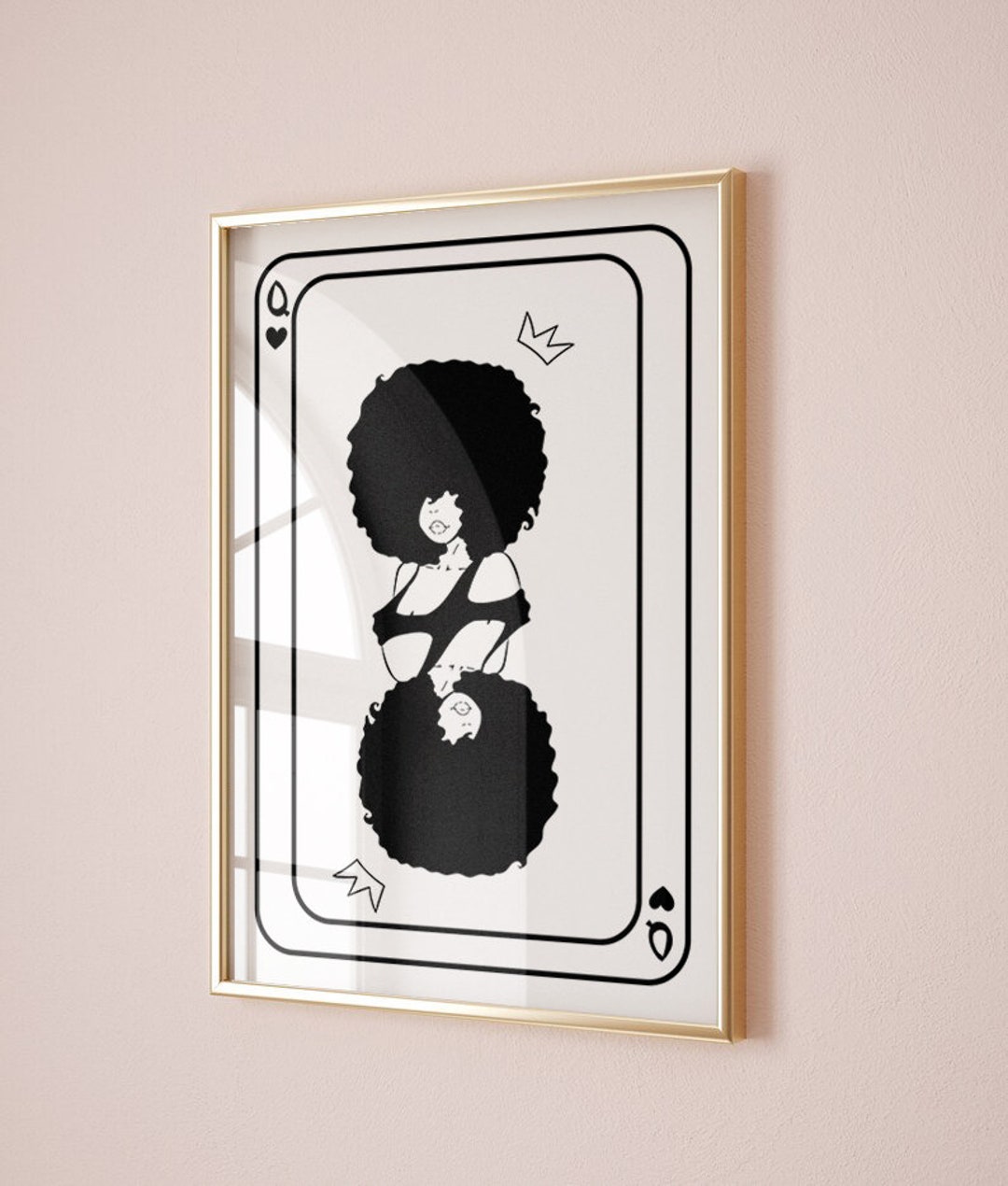 Queen of Hearts Playing Card, Afro Black Woman, Black Queen of Hearts ...