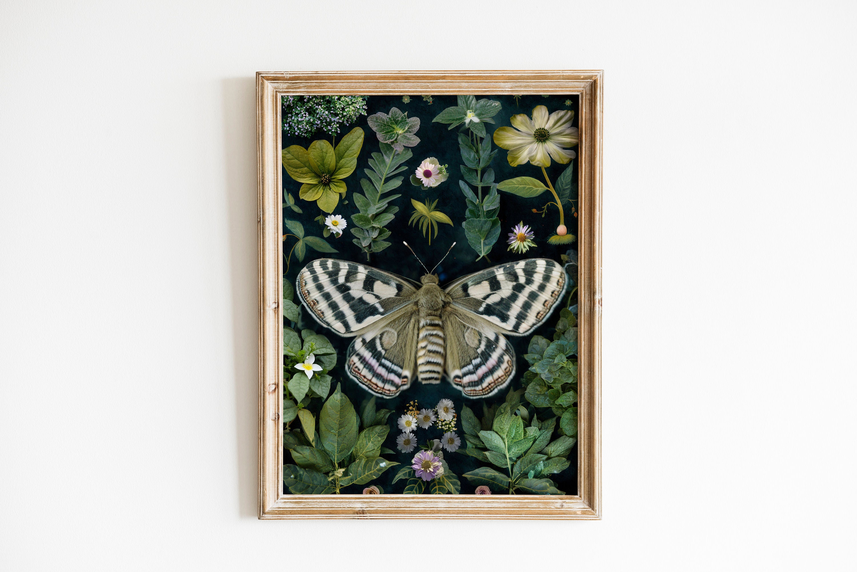 Botanical Moth Dark Cottagecore Wall Art, Moody Floral Printable ...