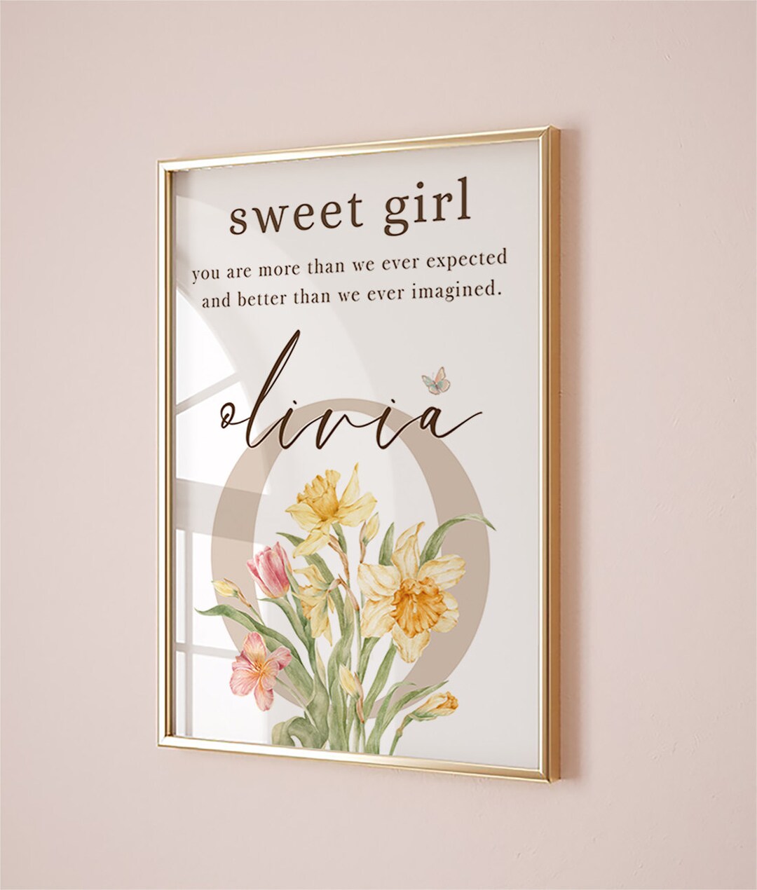 Sweet Girl Poster , Custom Name and Initial With Flowers Print , Boho ...