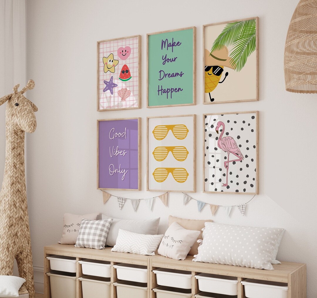 Summer Decor Cute Posters Set of 6, Teen Girl Room Decor, Dorm Decor ...