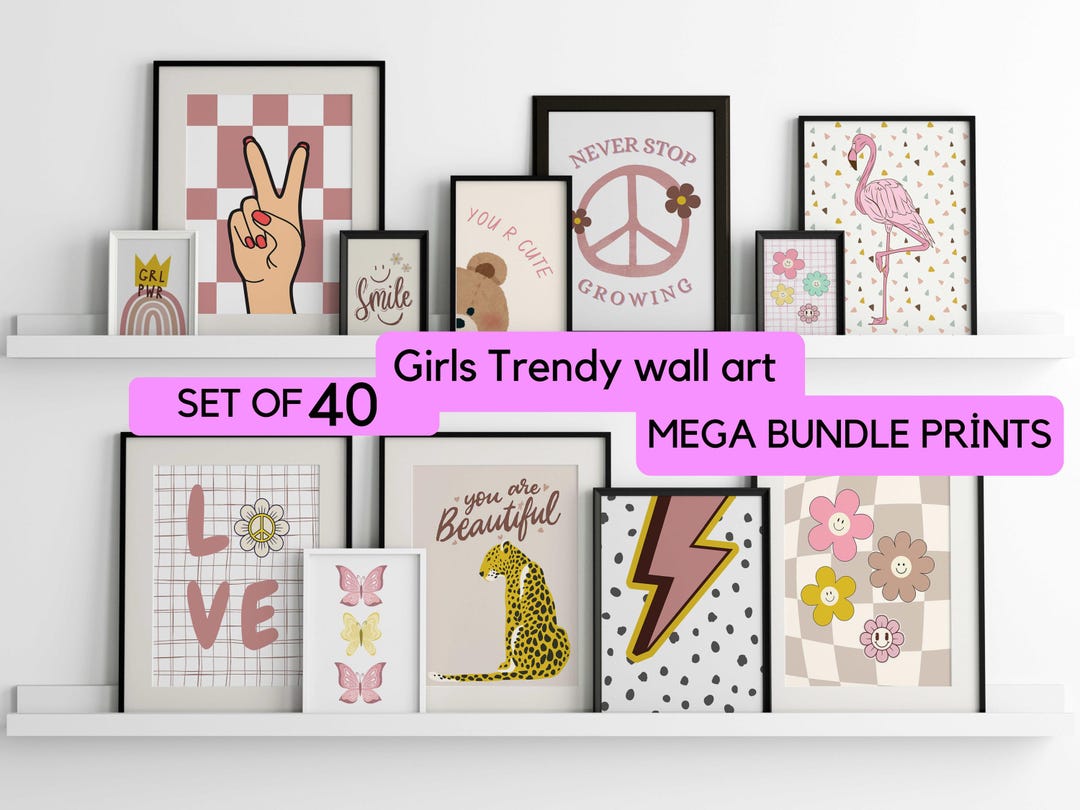 Girls Trendy Digital Prints Set of 40 Mega Bundle Wall Art , Dorm Decor ...