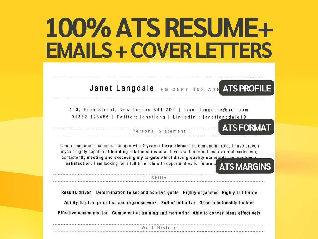 ATS Compatible CV ATS Resume Template Cover Letter and Cv - Etsy