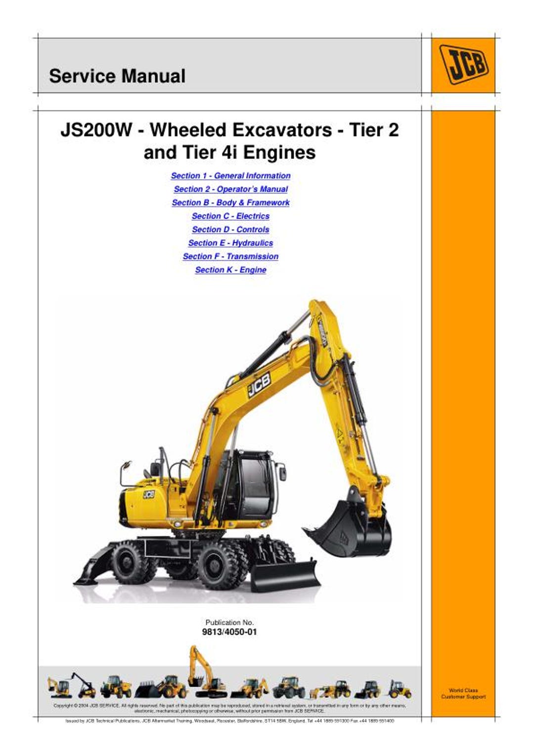 JCB JS200W Wheeled Excavators Tier 2 & Tier 4i Engines Service Manual ...