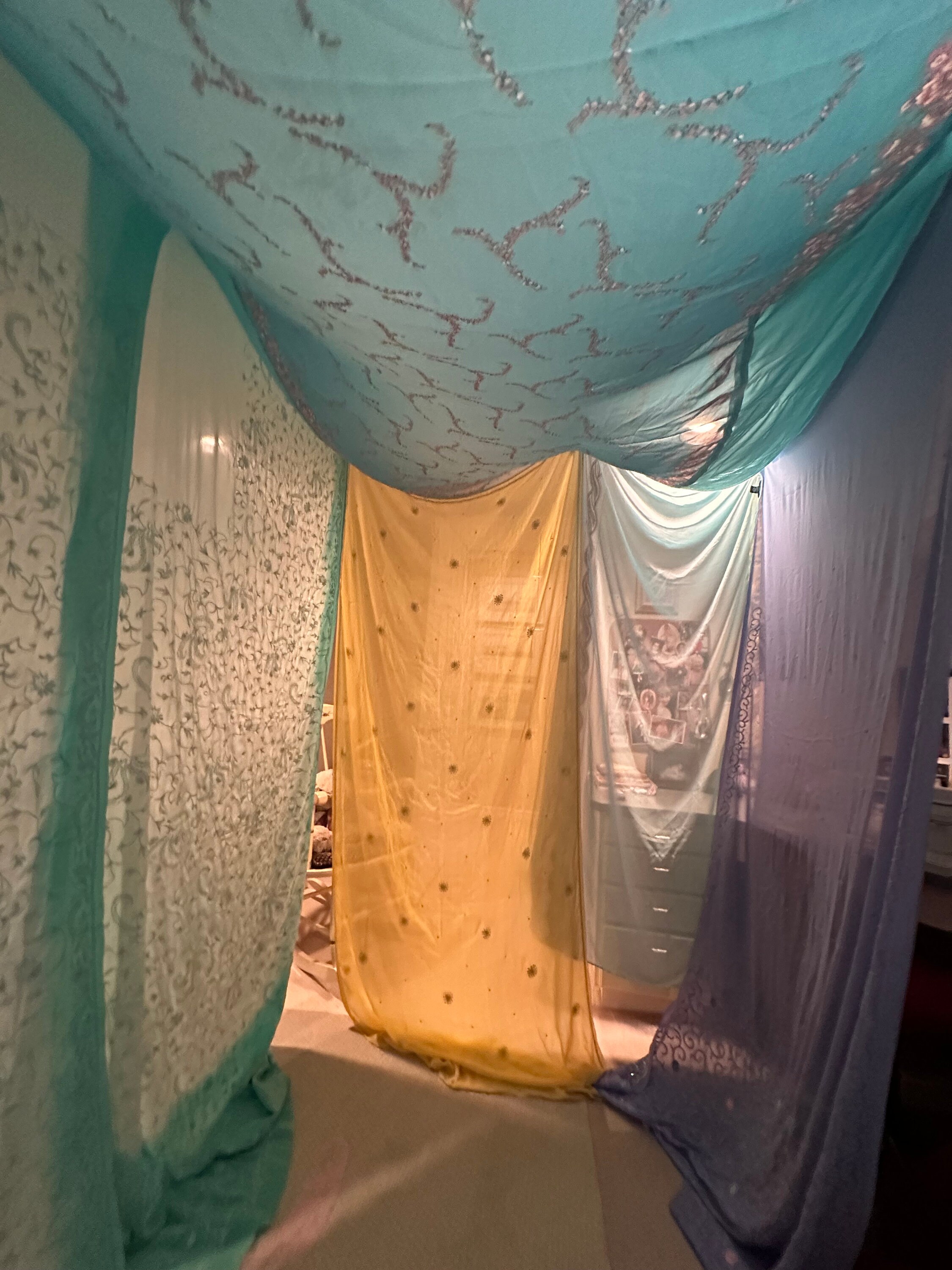 Custom Sequin Saree Adult Bed Canopy Made of Colorful Bedazzled Chiffon ...