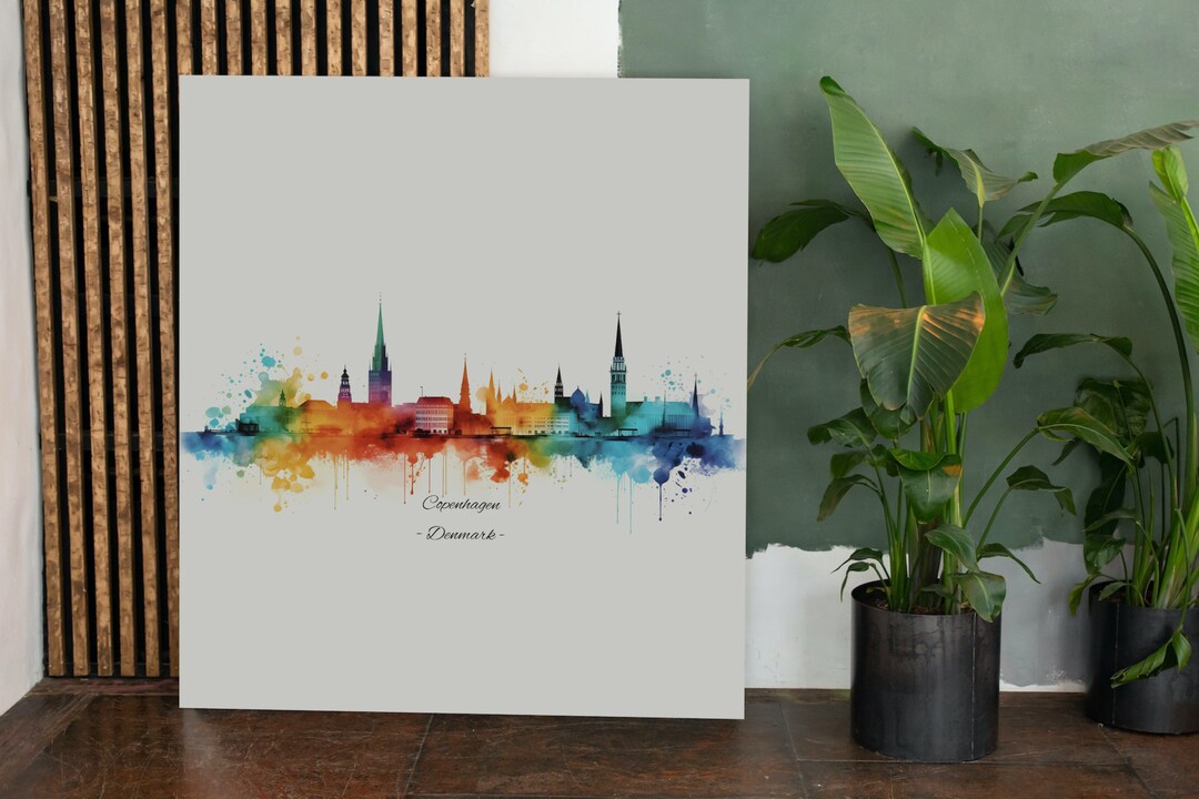 Copenhagen Denmark Skyline Poster Print, White Background, Abstract Art ...
