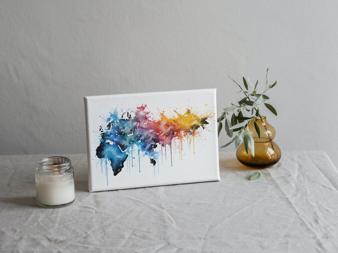 World Map, Abstract Art, Wall Decor, Hanging, A4 and A3 300DPI, White ...