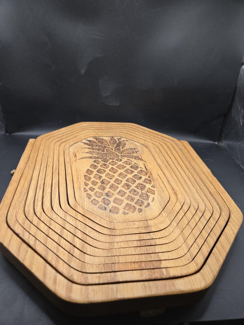 Vintage T.J. Copeland Signed Wooden Basket: Collapsible Pineapple Fruit ...