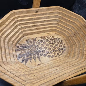 Vintage T.J. Copeland Signed Wooden Basket: Collapsible Pineapple Fruit ...