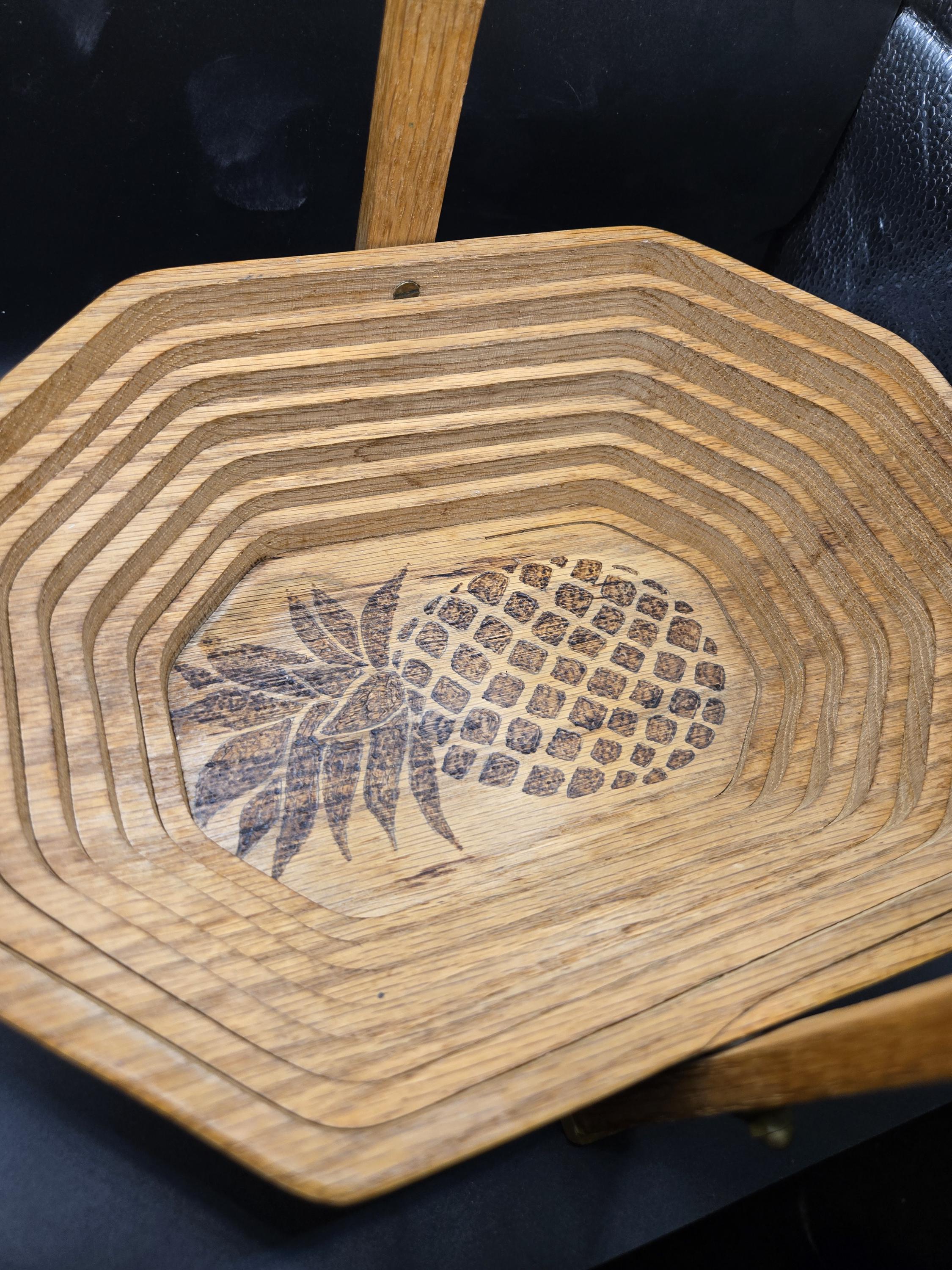 Vintage T.J. Copeland Signed Wooden Basket: Collapsible Pineapple Fruit ...