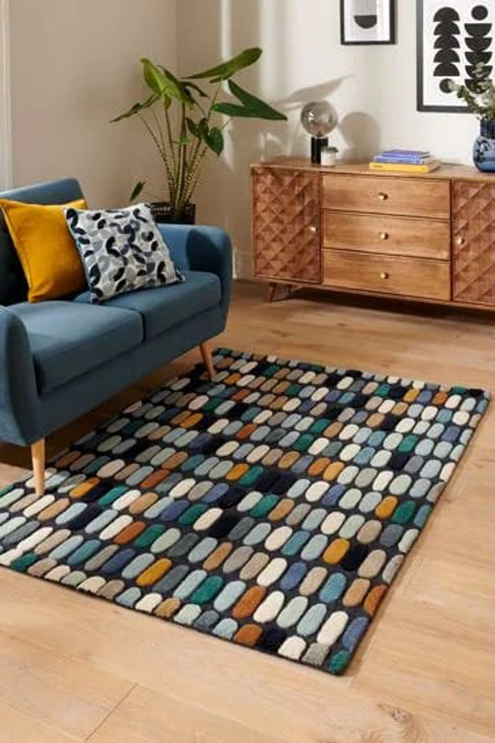 Hand Tufted Blue Rug Modern High Low Rug Pebble Rug Multi Colored Rug ...