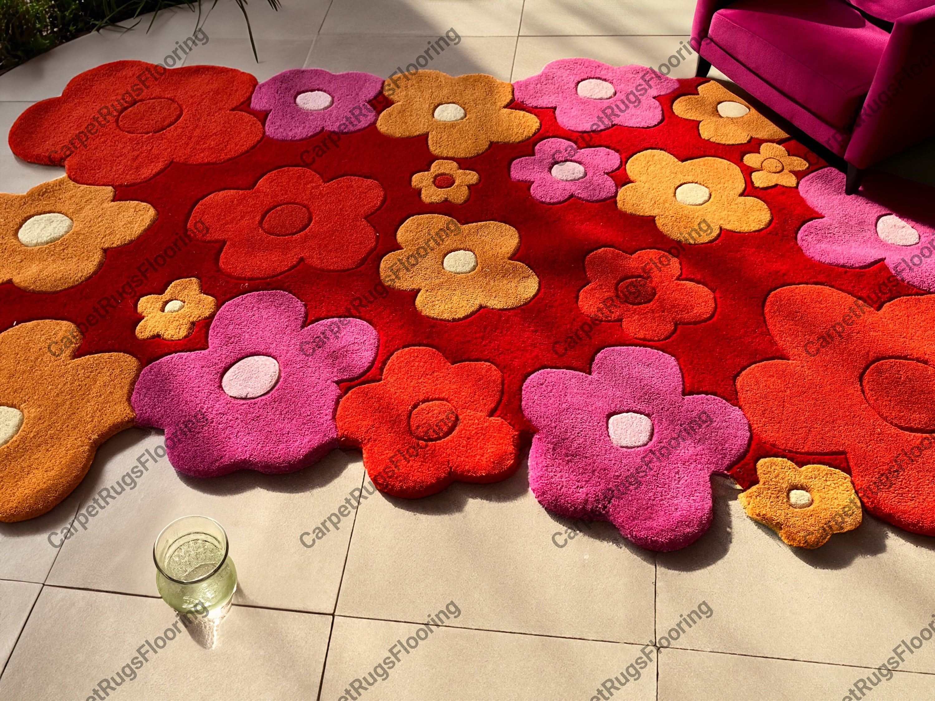 Hand Tufted Floral Flower Shape Rug Tufted Plaid Rug Tufted Woolen Tuft ...