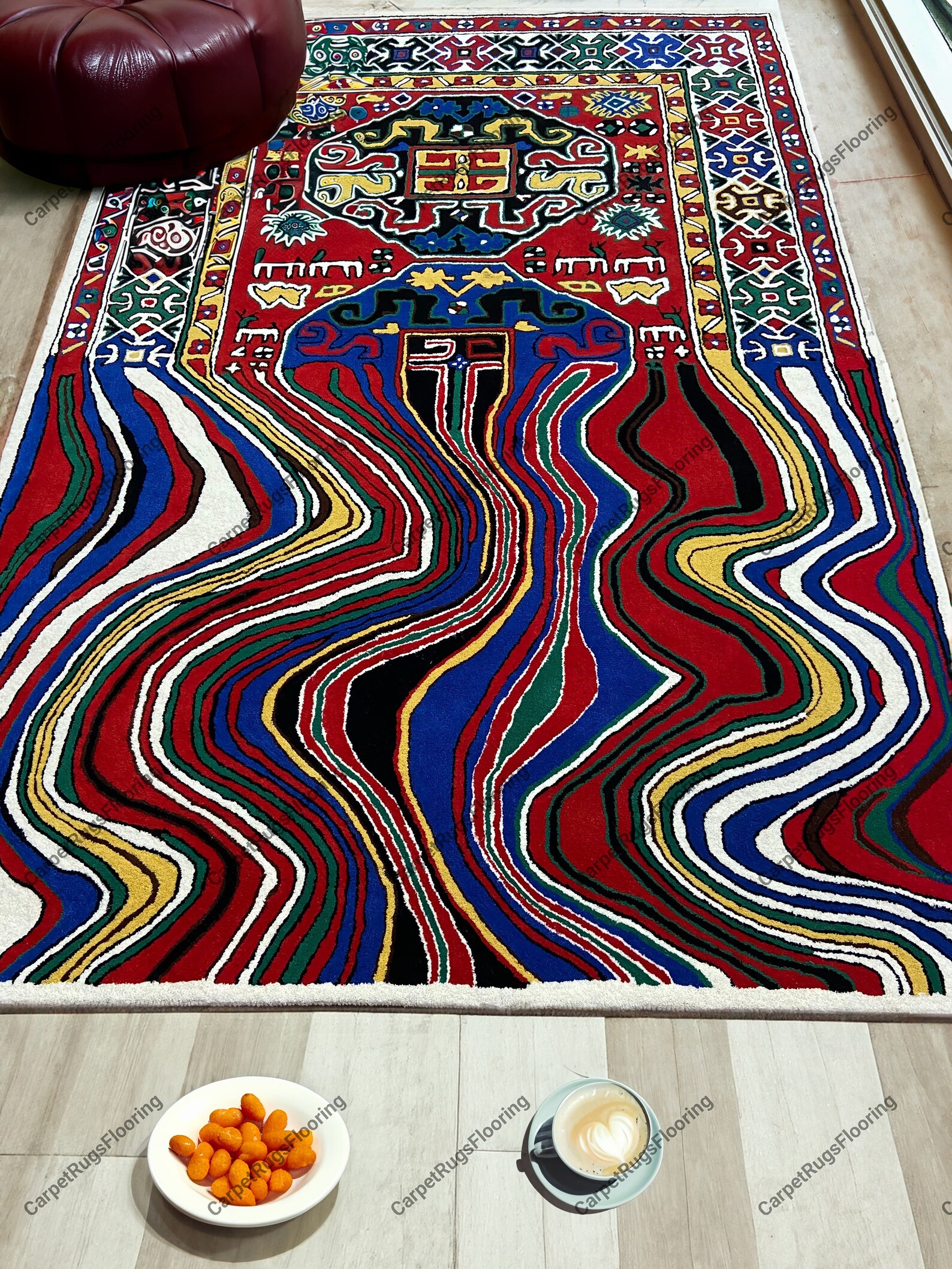 Hand Tufted Melting Red/blue Persian Abstract Design Multi Colour ...