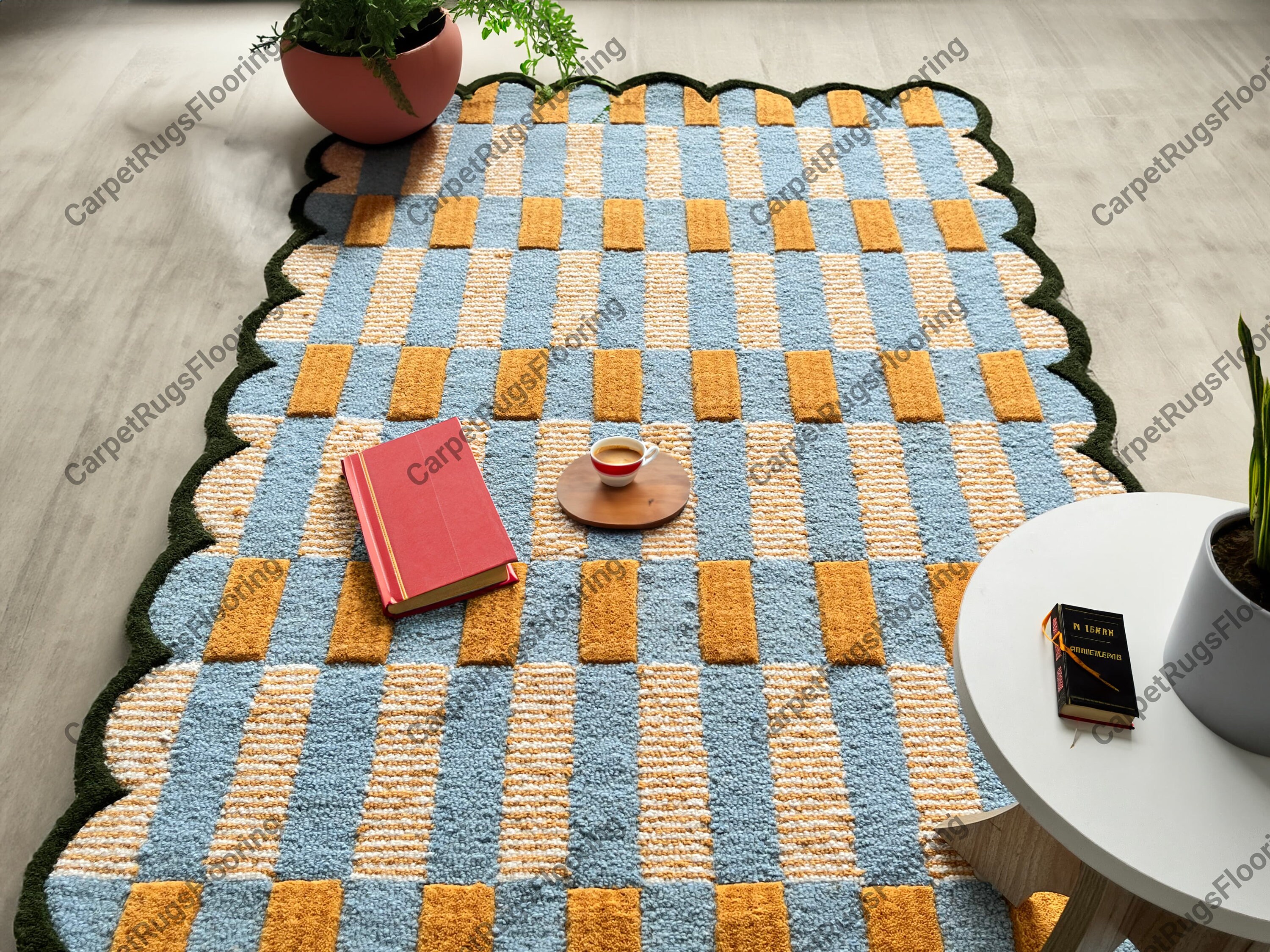 Hand Tufted Rug Tufted Plaid Rug Hand Tuft Tufted Woolen Rug High Low ...